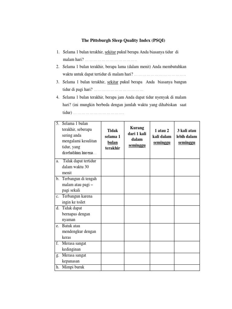 Kuesioner Psqi | PDF
