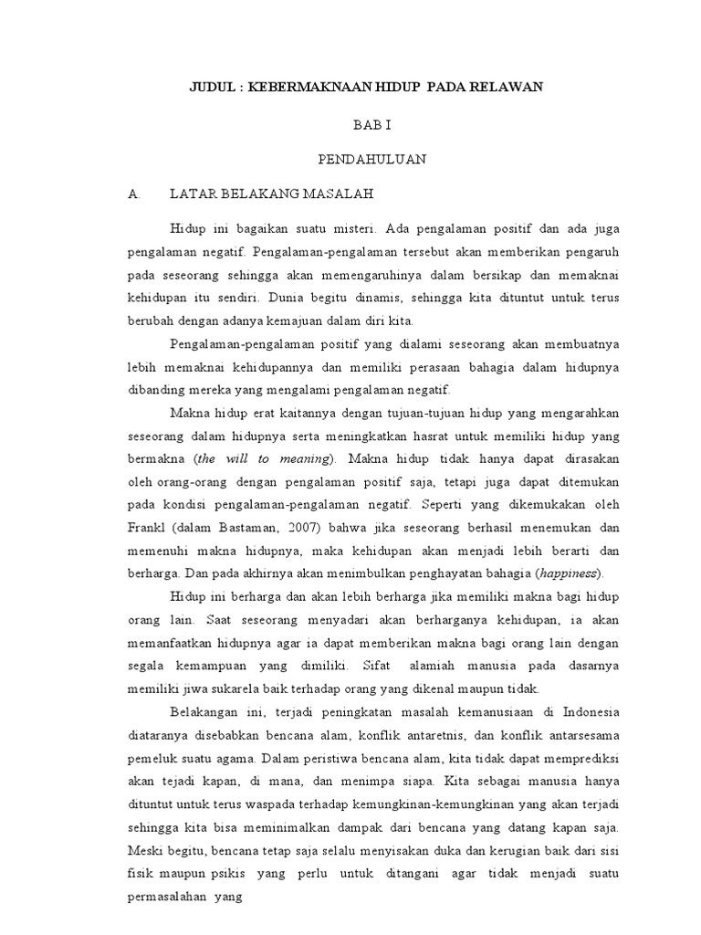 Judul: Kebermaknaan Hidup Pada Relawan | PDF