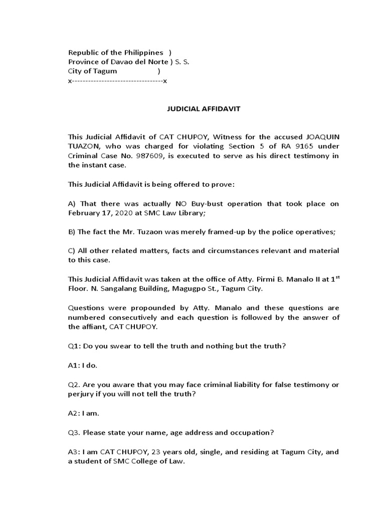 Judicial Affidavit of Accused Witness 9165 | PDF | Affidavit | Perjury