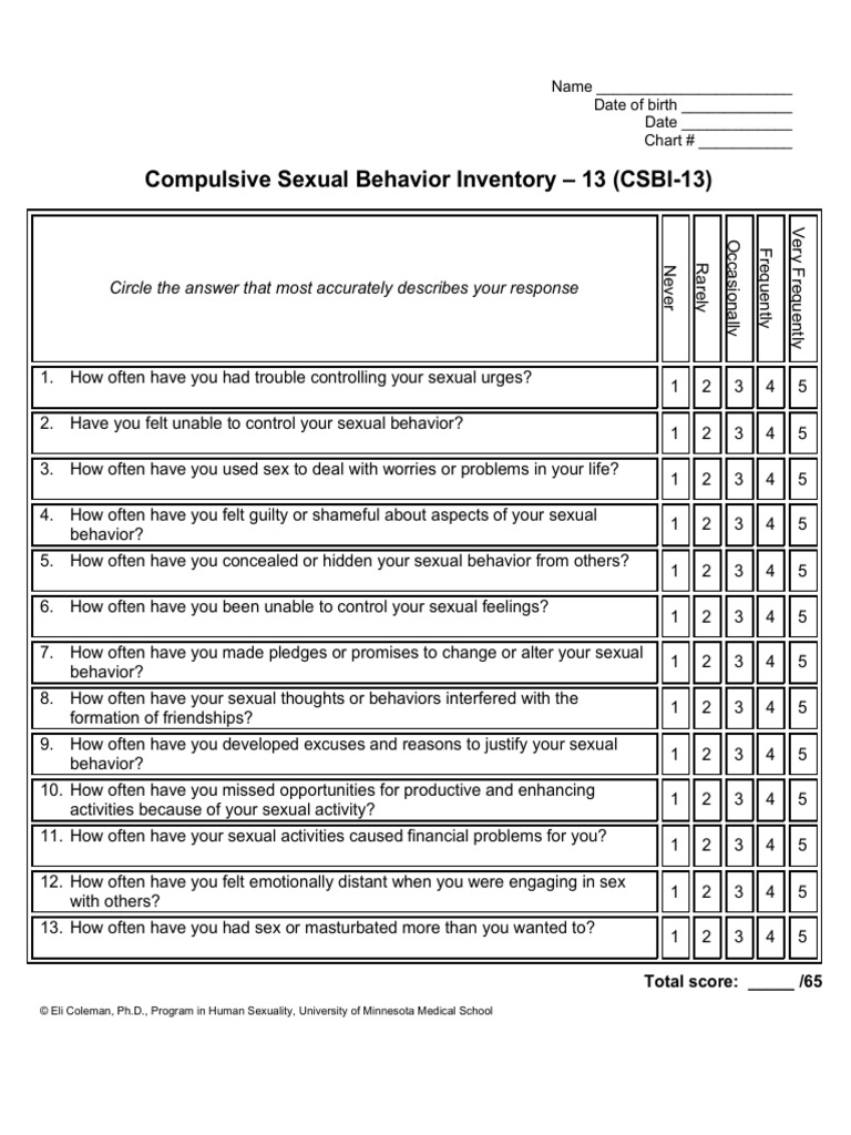 Compulsive Sexual Behavior Inventory Csbi - 13 English | PDF | Human ...