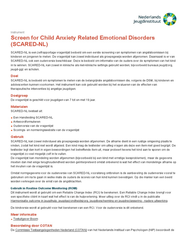 Screen For Child Anxiety Related Emotional Disorders (SCARED NL) | PDF