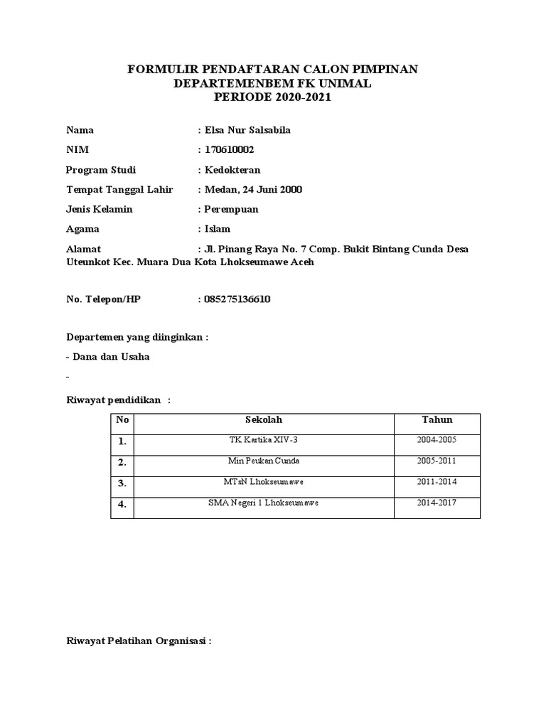 Pendaftaran Calon Pimpinan BEM FK UNIMAL | PDF