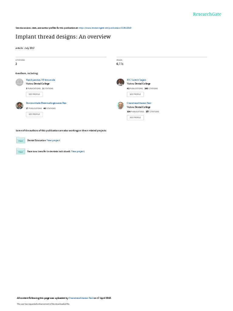 Implant Thread Designs: An Overview: July 2017 | PDF | Dental Implant ...