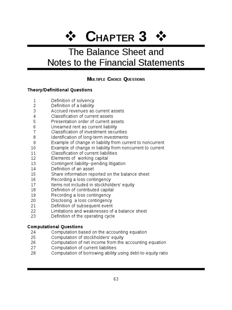 The Balance Sheet and Notes To The Financial Statements: Hapter | PDF ...