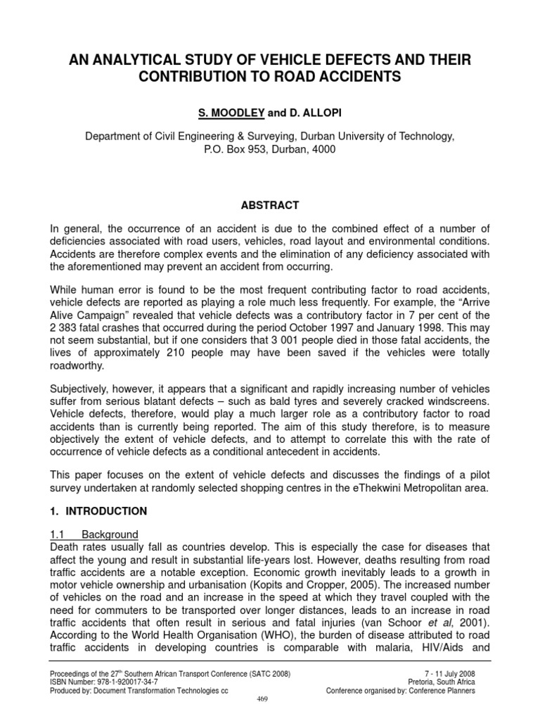 Vehicle Defects and Road Accidents Analysis | PDF | Traffic Collision ...