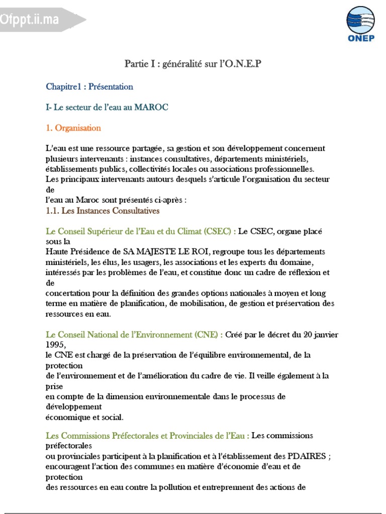 Rapport de Stage - ONEP | PDF | Boire de l'eau | Eau
