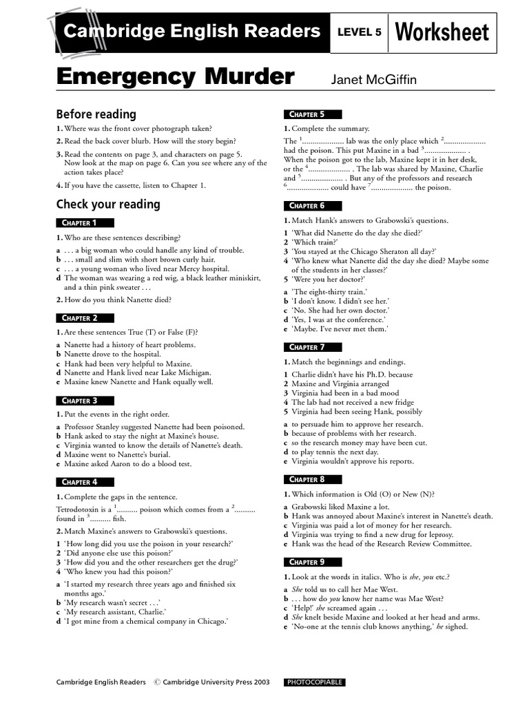 Emergency Murder: Worksheet | PDF | Violence