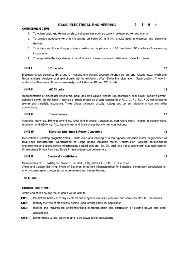 Basic Electrical Engineering | PDF | Electrical Network | Alternating Current