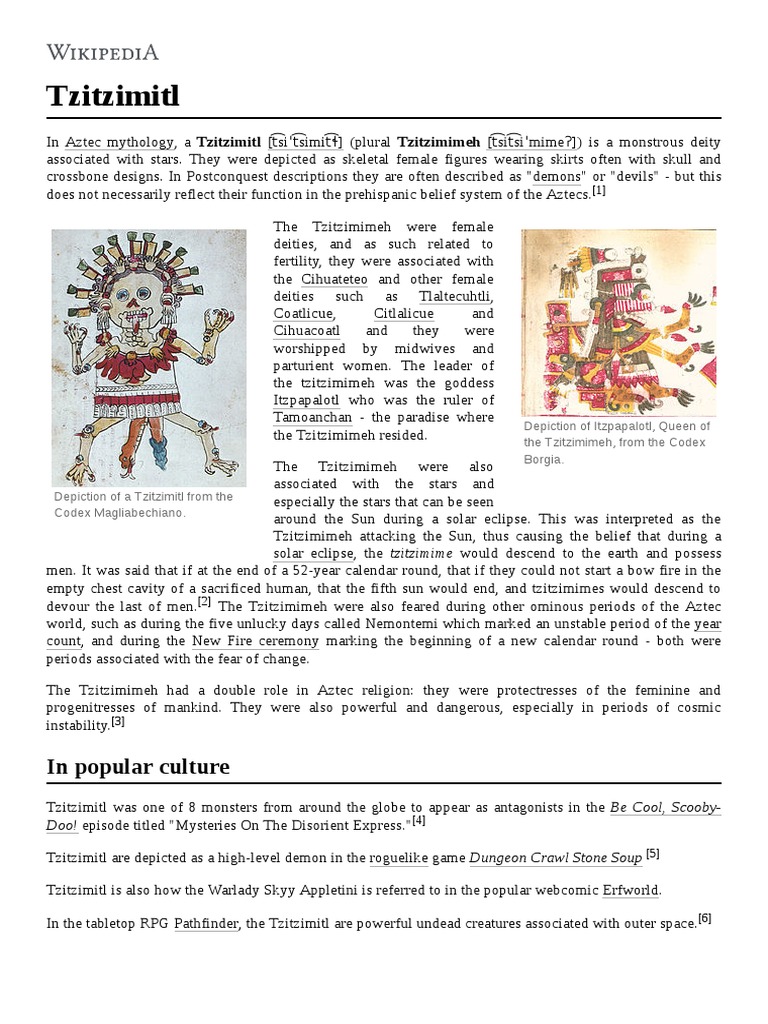Tzitzimitl: in Popular Culture | PDF | Deities | Polytheism