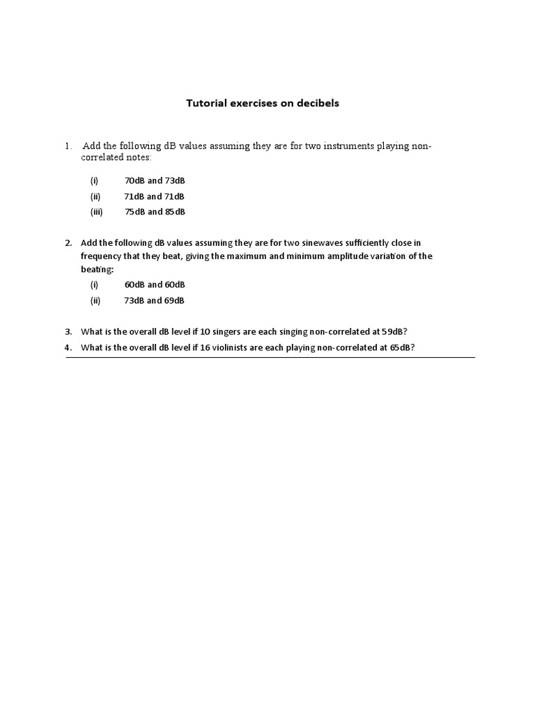 Calculating Sound Levels: A Tutorial on Adding Decibel Values | PDF
