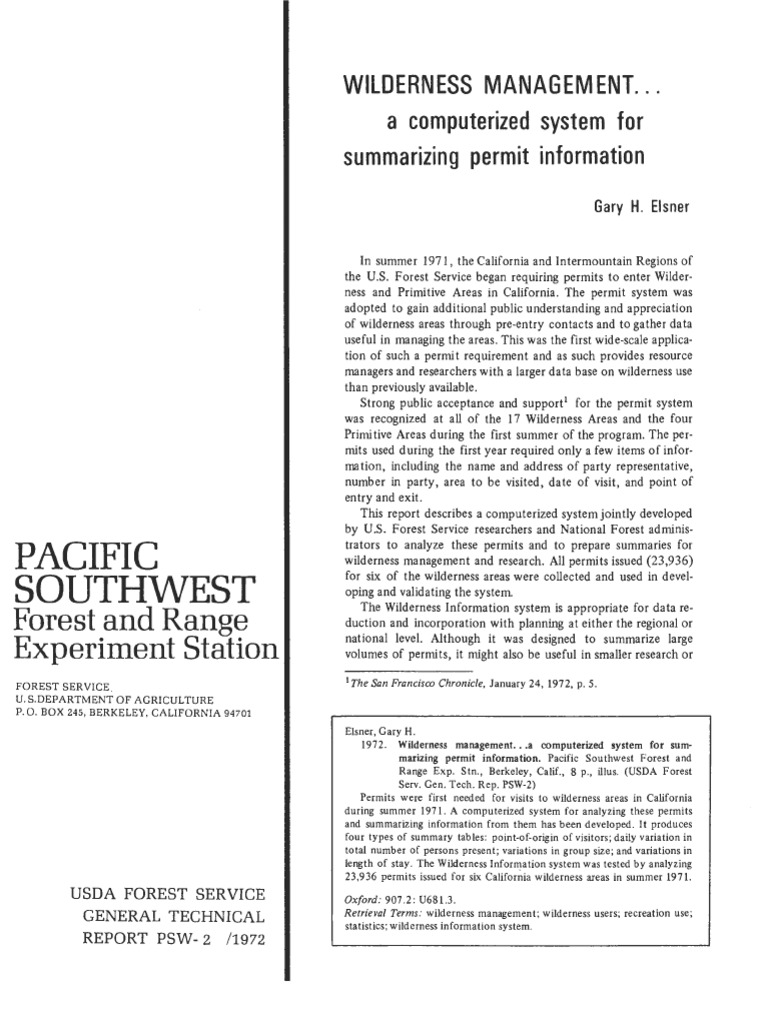 Wilderness Management: A Computerized System For Summarizing Permit ...