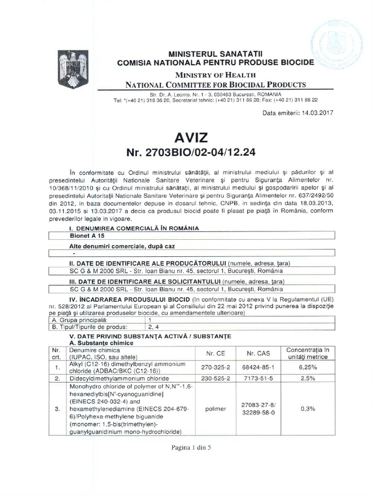 Aviz Nou BIONET A 15 | PDF