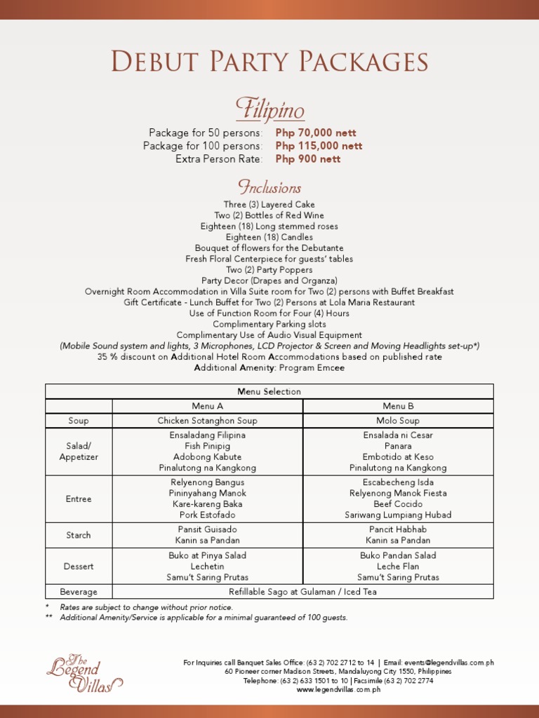 TLV ESO Debut Party Packages PDF | PDF | Salad | Menu