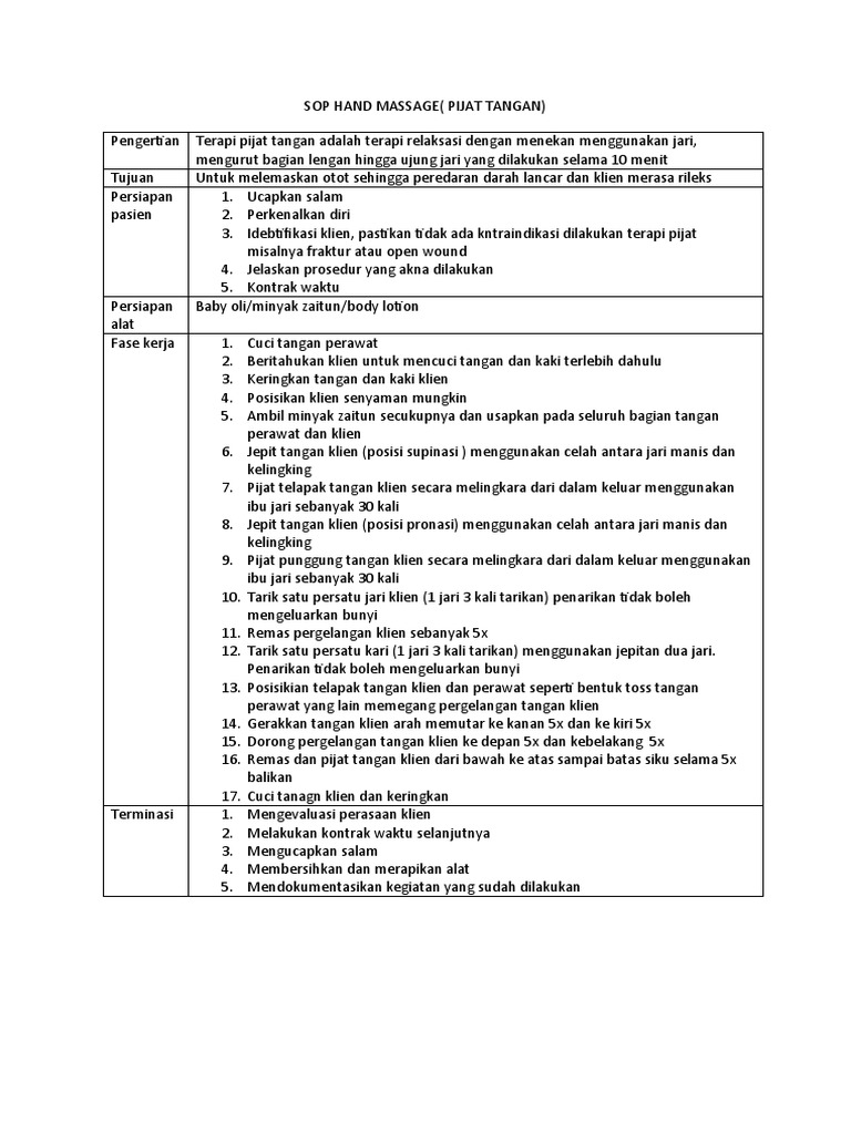 Sop Hand Massage | PDF