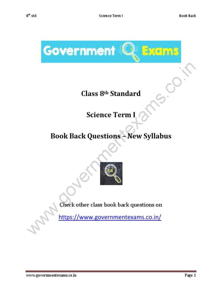 Class 8th STD Science Term I Book Back - WWW - Governmentexams.co - in ...