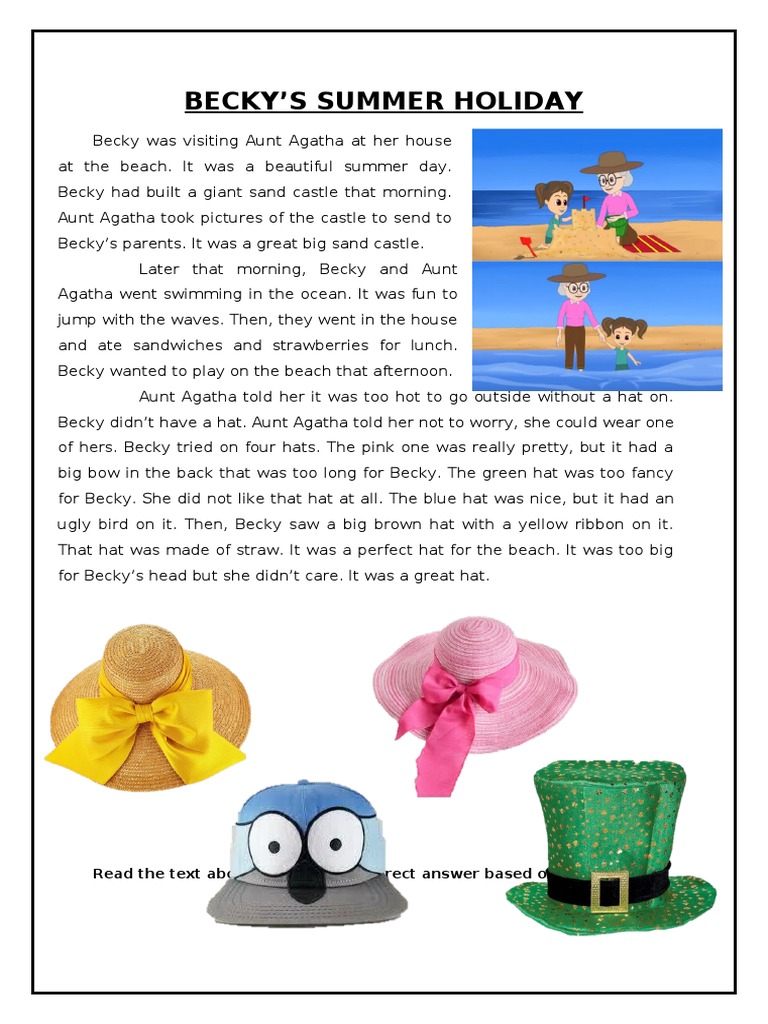 Becky'S Summer Holiday: Read The Text Above. Choose The Correct Answer ...