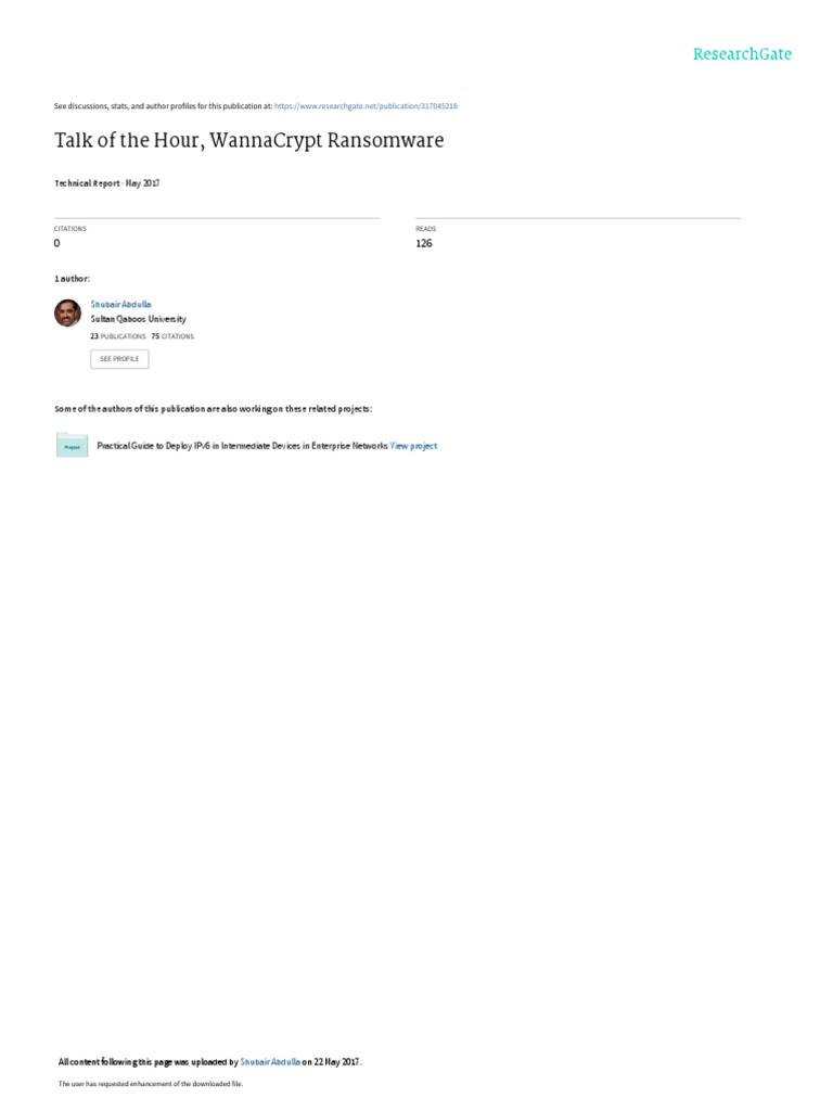 Talk of The Hour, Wannacrypt Ransomware: Technical Report | PDF ...