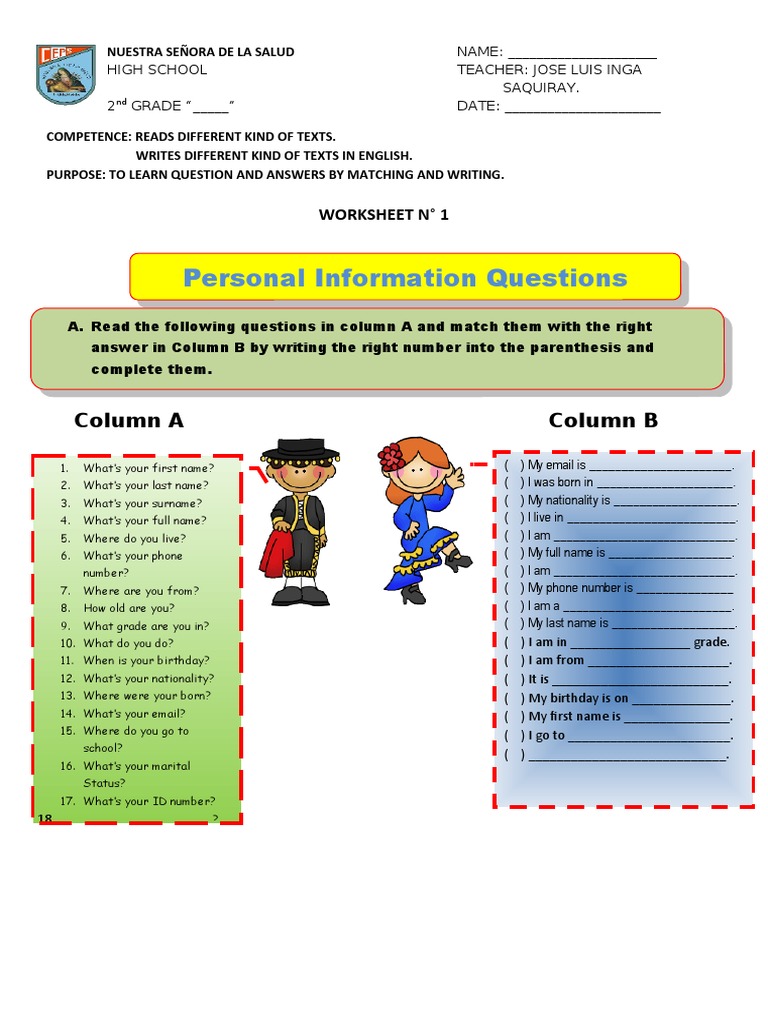Personal-Information 2nd Grade | PDF | Communication | Learning