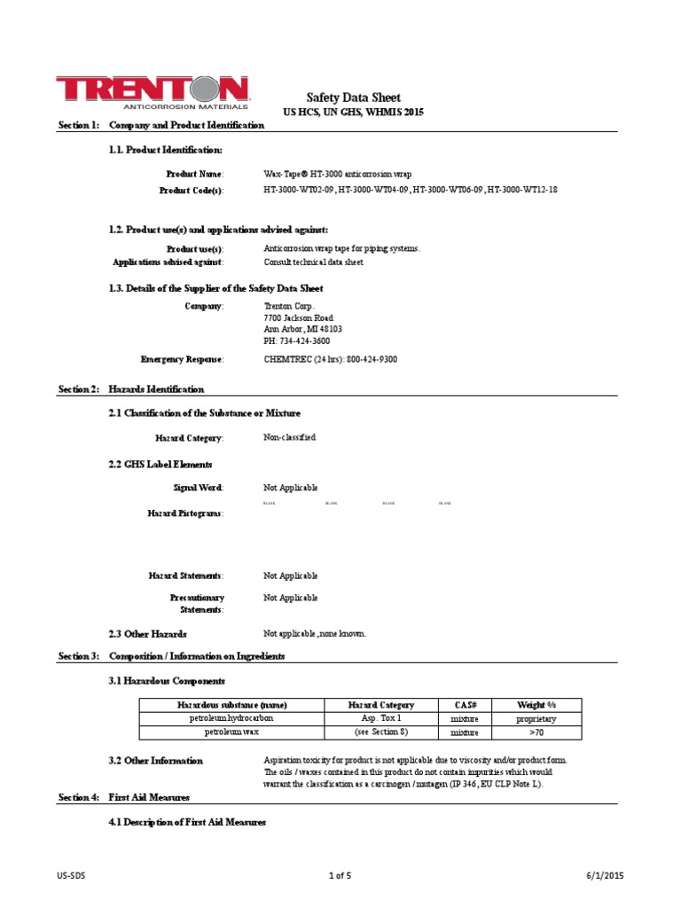 Safety Data Sheet: Us Sds 1 of 5 6/1/2015 | Download Free PDF ...
