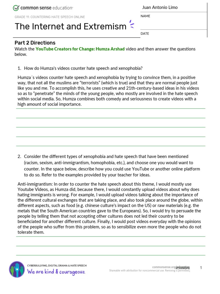 Task 3 Worksheet - Limo | PDF | Hate Speech | You Tube