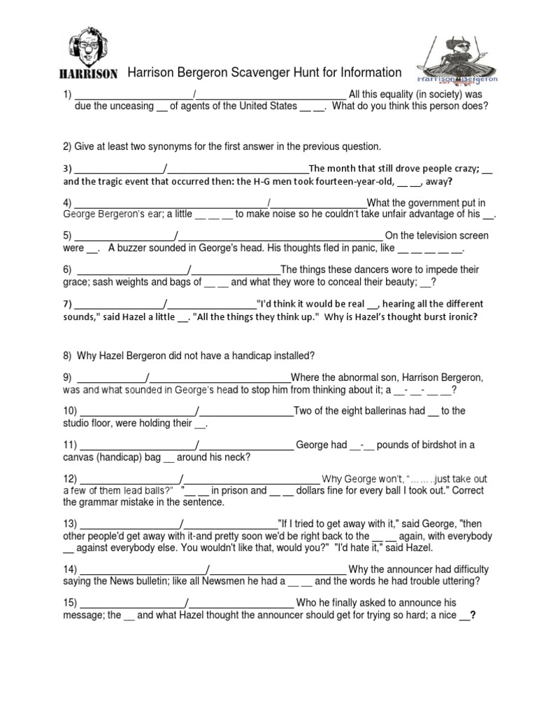 Harrison Bergeron Scavenger Hunt | PDF
