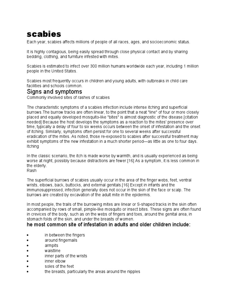 Scabies: Signs and Symptoms | PDF | Dermatitis | Medical Specialties