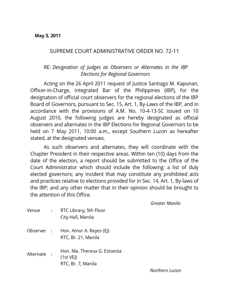 Supreme Court Administrative Order No. 72-11 | PDF | Philippines | Justice