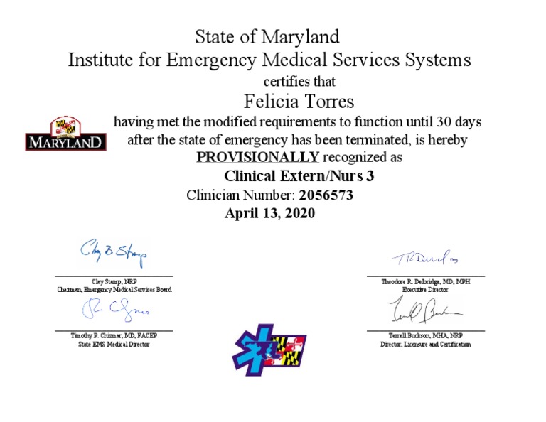 Maryland Provider Certificate | PDF