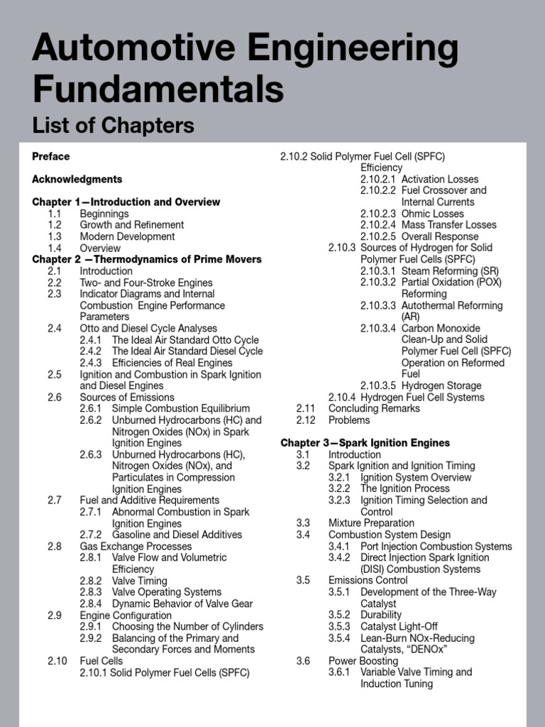 Automotive Engineering Fundamentals: List of Chapters | Download Free ...
