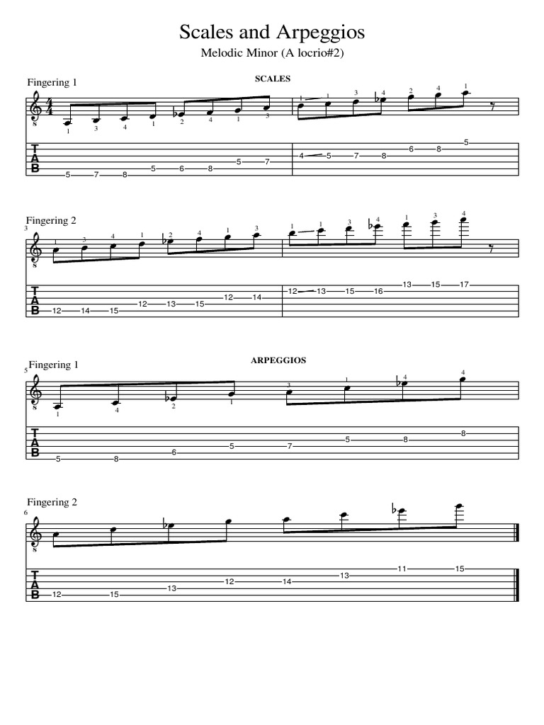 Melodic Minor Scales and Arpeggios Guide | PDF | Music Theory ...