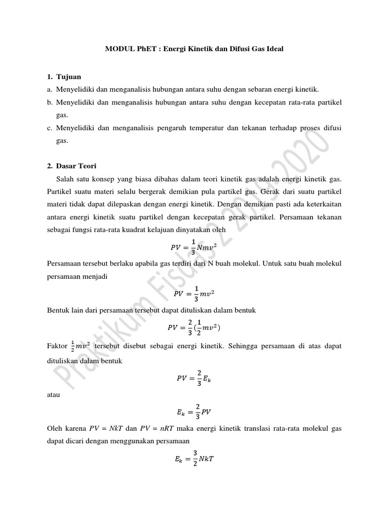 Modul Energi Kinetik Dan Difusi Gas | PDF