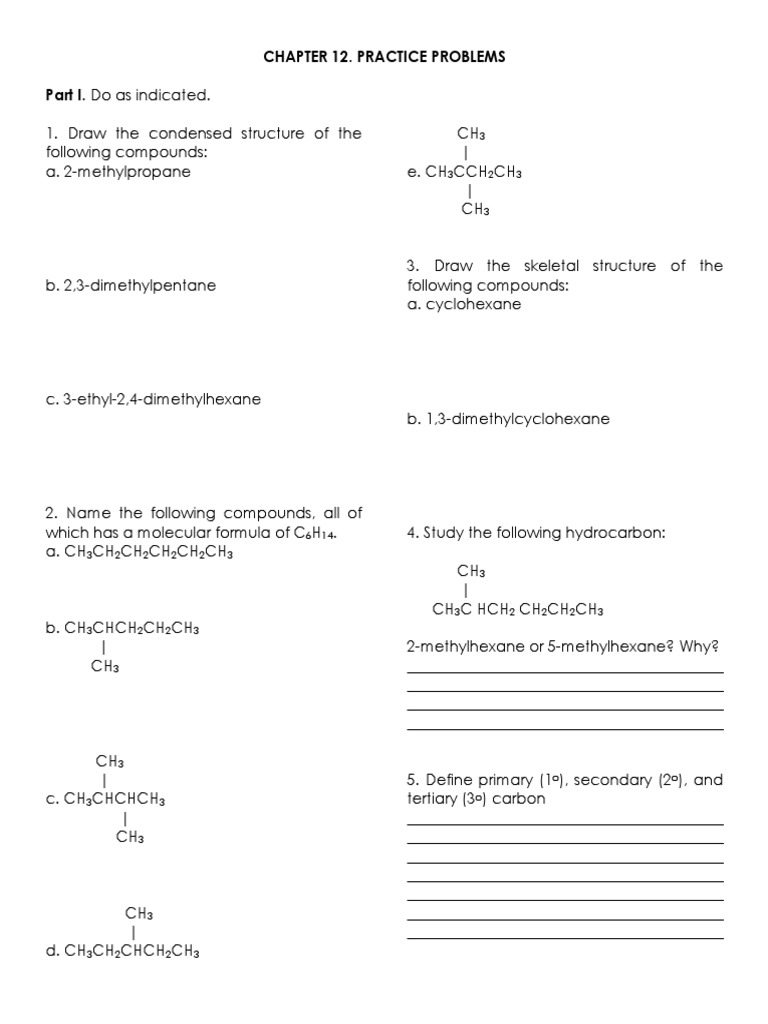 Chapter 12. Practice Problems Part I. Do As Indicated | PDF | Alkene ...
