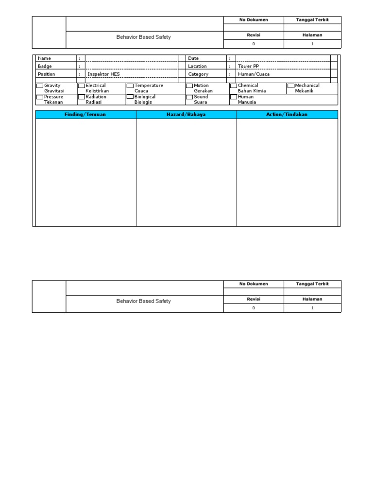 Behavior Based Safety Inspection Report | PDF