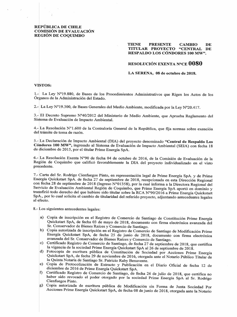 Resolución Cambio de Titular Del Proyecto (08.10.18) | PDF