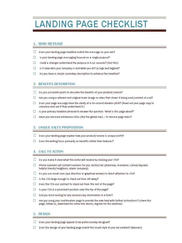 Landing Page Checklist | PDF | Cyberspace | World Wide Web