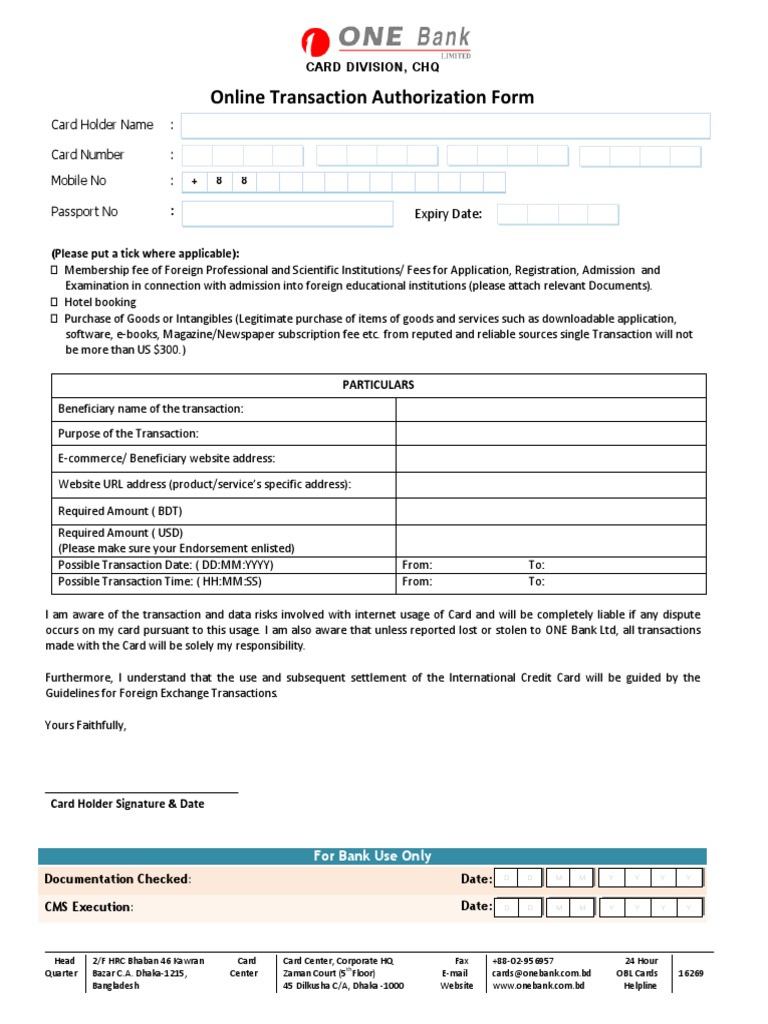 Online Transaction Authorization Form:: Expiry Date | PDF | Financial ...