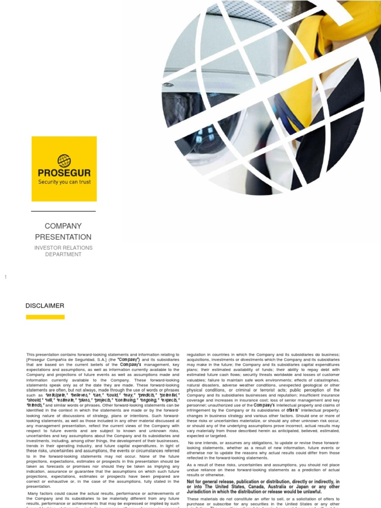 Prosegur IR Corporate Presentation - FY18 PDF | PDF | Uncertainty | Risk