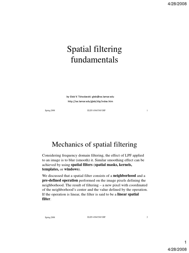 03-3 - Spatial Filtering Fundamentals | PDF | Algorithms | Multidimensional Signal Processing