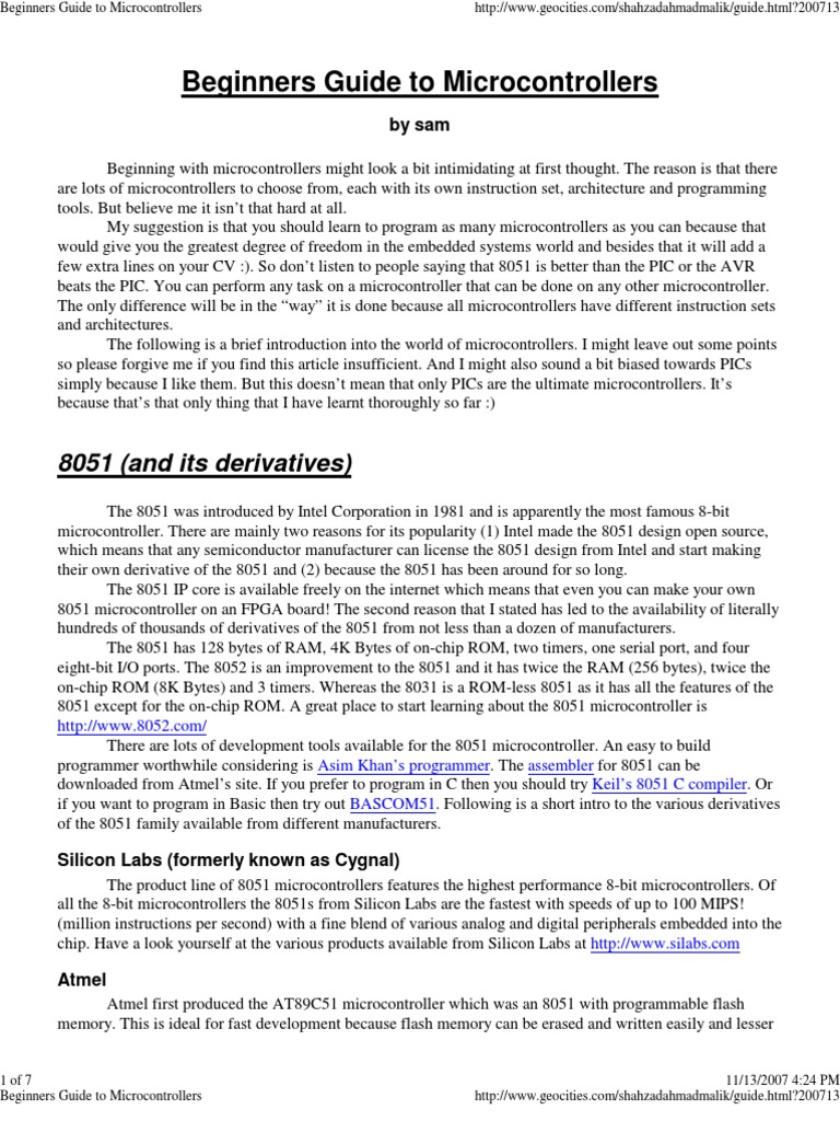 Beginners Guide To Micro Controllers Pdf Microcontroller Areas Of
