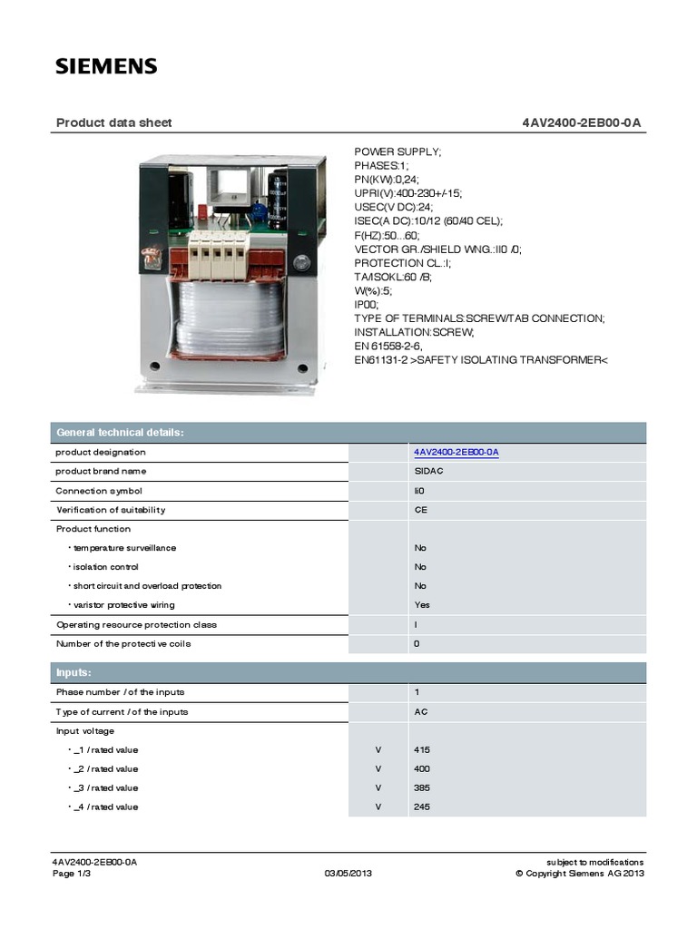 Product Data Sheet 4AV2400-2EB00-0A: General Technical Details | PDF ...