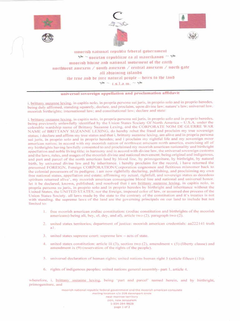 Universal Sovereign Affidavit of Appellation and Proclamation