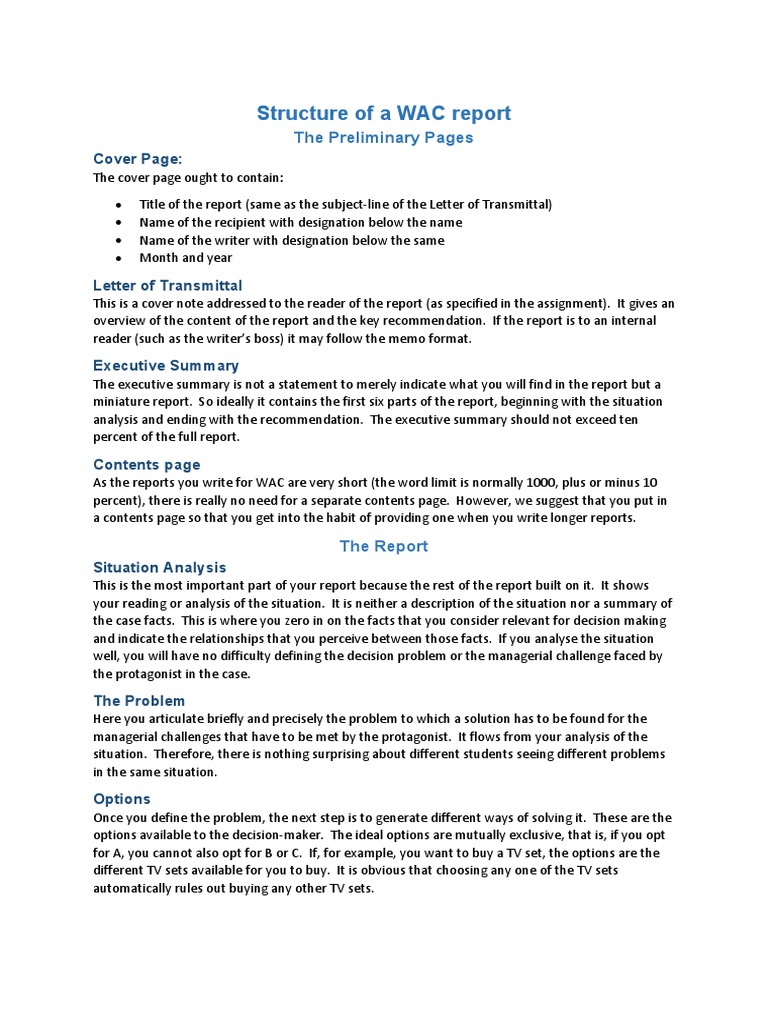 Structure of A WAC Report: Cover Page | PDF | Psychological Concepts ...