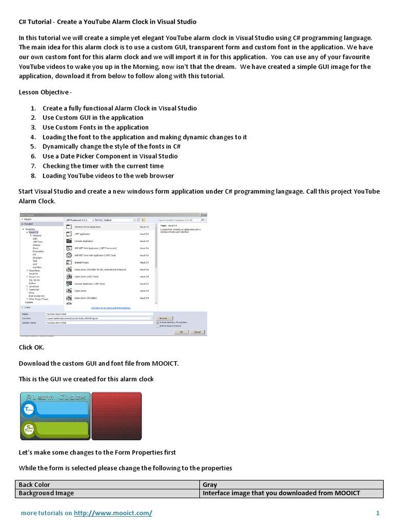 C# Tutorial - Create A Youtube Alarm Clock in Visual Studio | PDF | Graphical User Interfaces ...