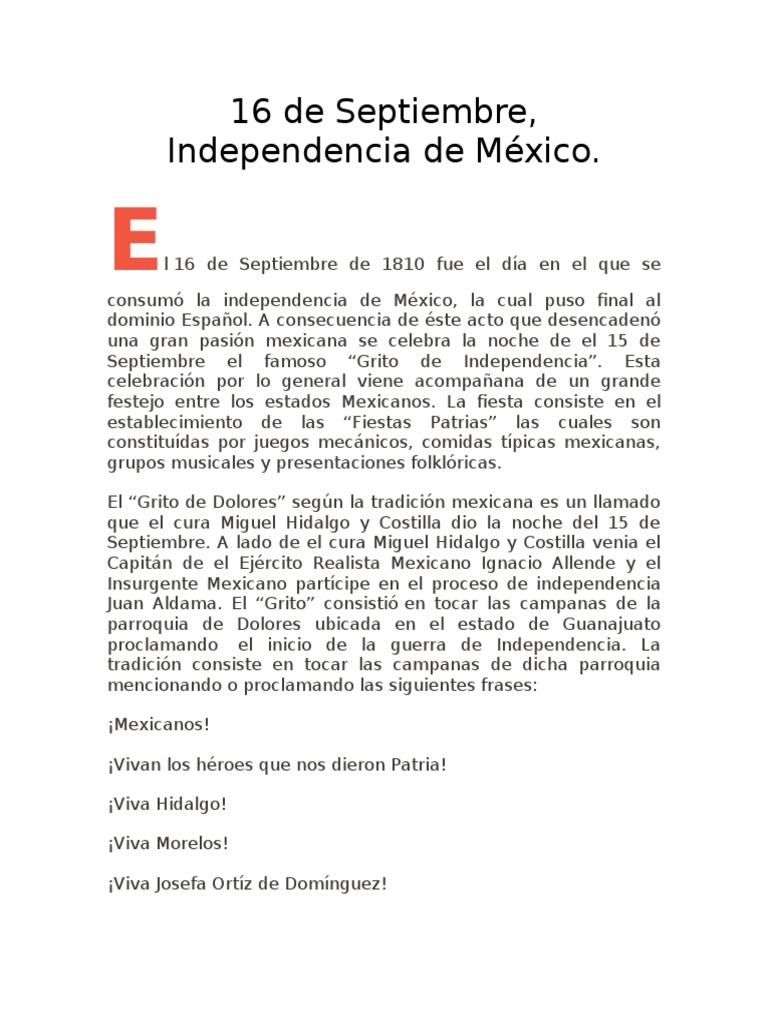 16 de Septiembre Independencia de Mexico | PDF