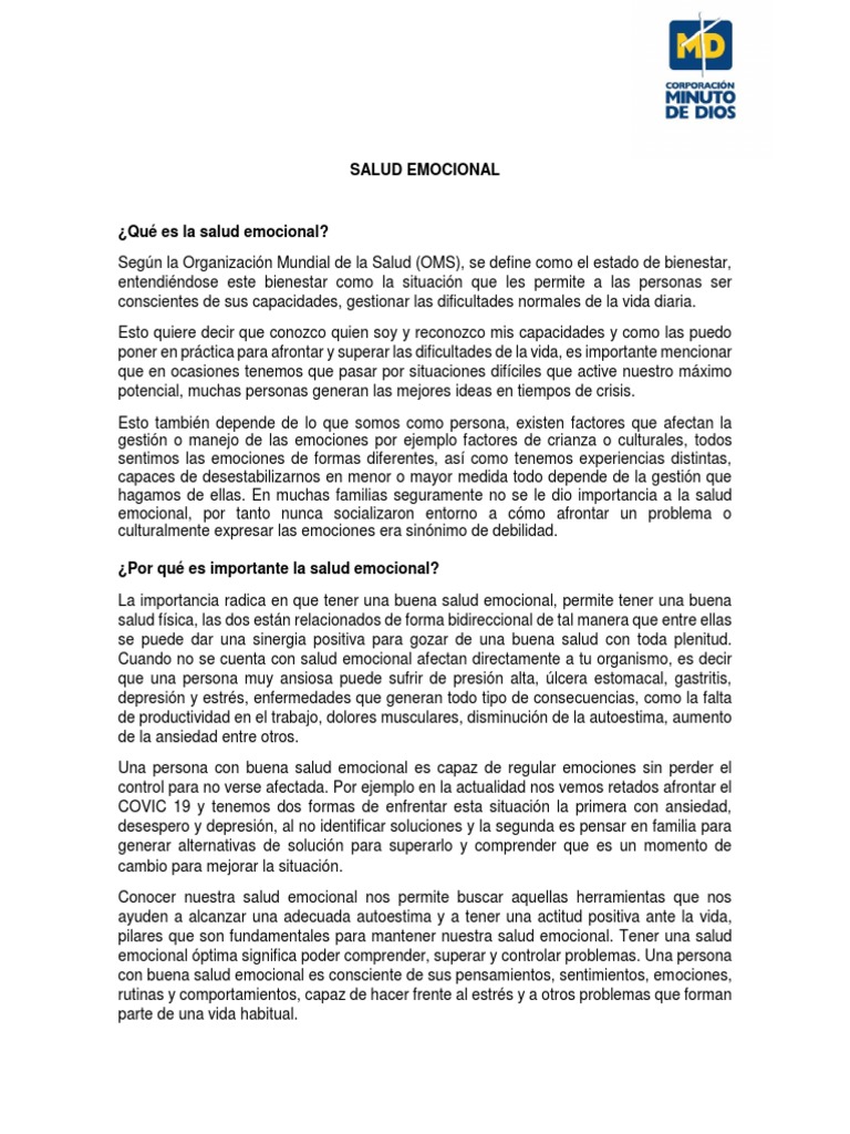 Taller de Salud Emocional 1 | PDF | Las emociones | Estrés (biología)