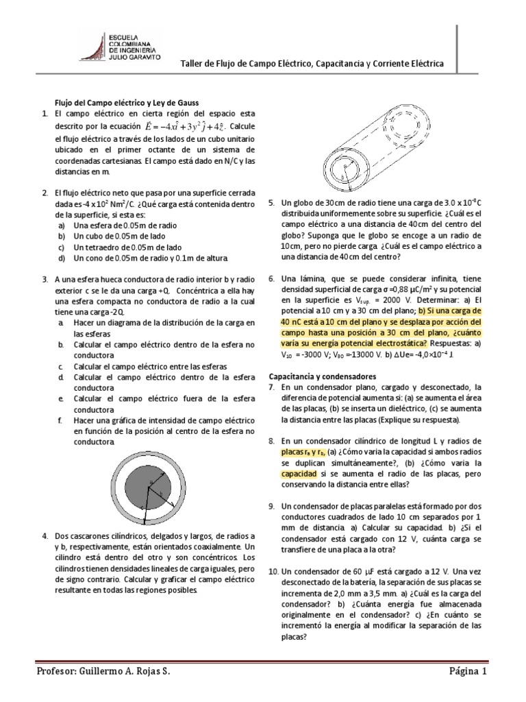 Taller de Flujo de Campo El - Ctrico, Capacitancia y Corriente El - Ctrica (3867) | PDF ...