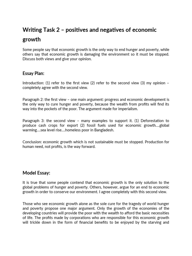 Writing Task 2 - Positives and Negatives of Economic Growth | PDF ...