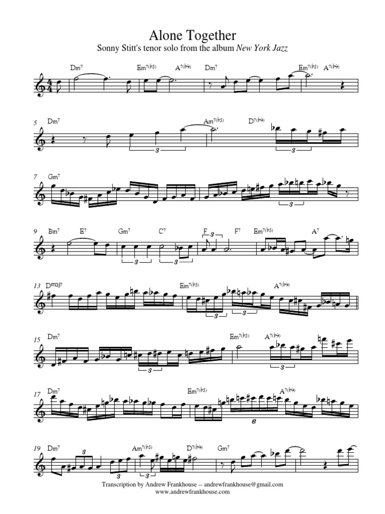 Alone Together: Sonny Stitt's Tenor Solo From The Album New York Jazz ...