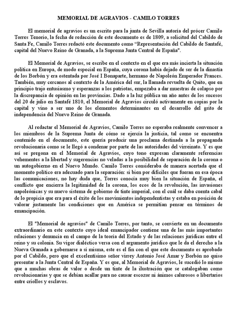 Camilo Torres y el Memorial de Agravios | PDF | España | Bogotá