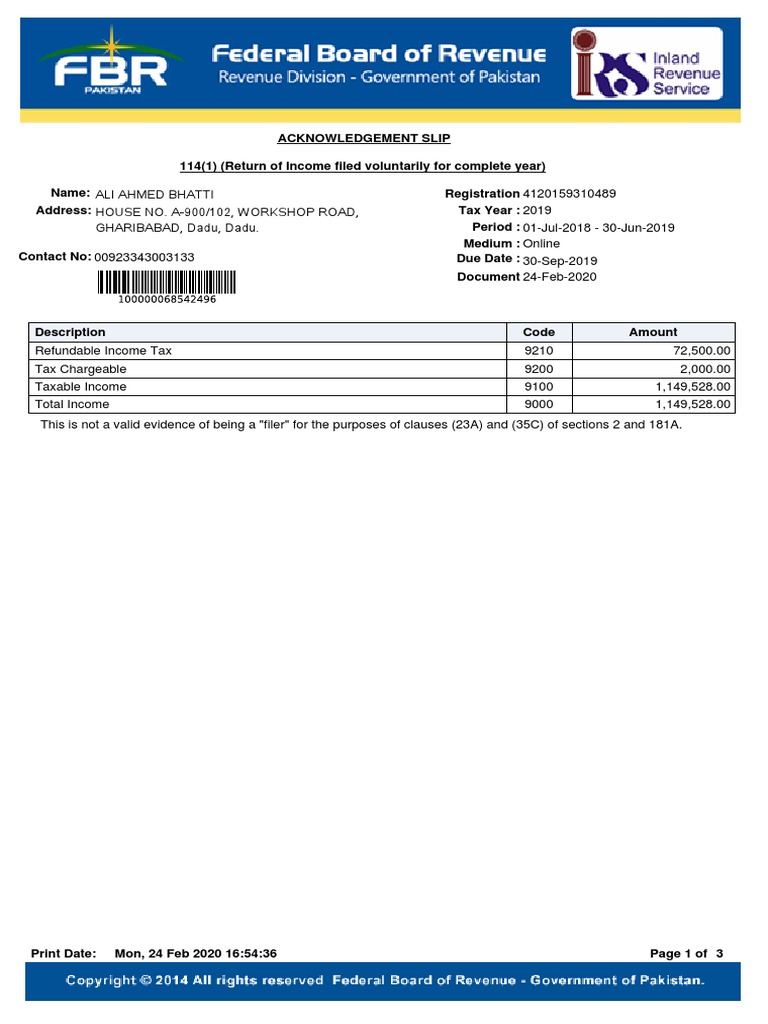 2019 Income Tax Return Summary | PDF | Expense | Taxes